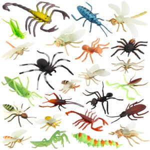 pinowu insect bug toy figures for kids boys girls (24pcs), 2-4” fake bugs - spiders, cockroaches, scorpions, crickets, lady bugs, mantis and worms for education and christmas party favors