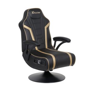 x rocker trident pedestal video gaming chair, wireless audio, backrest mounted subwoofer, padded armrest, amazon exclusive, black and gold