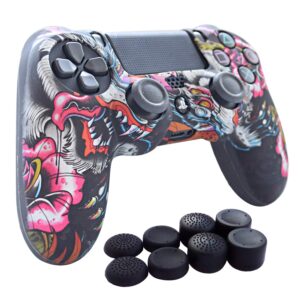 ps4 controller grip,hikfly skin silicone gel controller cover case protector compatible for ps4/ps4 slim/ps4 pro controller (1x controller cover with 8 x fps pro thumb grip caps)(grey paw)