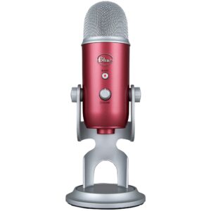 blue yeti usb mic for recording & streaming on pc & mac, 3 condenser capsules, 4 pickup patterns, headphone output & volume control, mic gain control, adjustable stand, plug & play - steel red