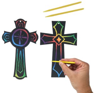 podzly 50 scratch art cross ornament craft kit - easter religious crafts for kids, scratch art crosses church gifts for children, kids party favors arts & crafts, magic color scratch art paper crosses