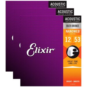 elixir 11052 acoustic 80/20 nano light 12-53 (3 pack bundle)