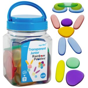 edxeducation-13228 junior rainbow pebbles - clear colors - mini jar - ages 18m+ - sorting and stacking stones - early math manipulative for children - first counting and construction toy