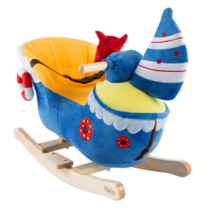 happy trails boat rocker toy-kids ride on soft fabric covered wooden rocking ship-neutral design for any nursery-fun for toddler boys and girls