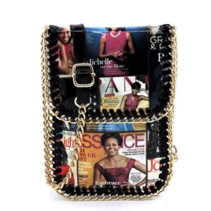 amy & joey glossy magazine cover collage chain around large crossbody bag purses cellphone carrying bag michelle obama bags (mt/bk)