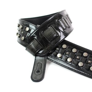 walker & williams dlx-215 antiqued black finish padded guitar strap with metal studs for acoustic, electric, and bass guitars