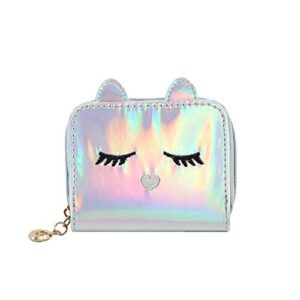 orityle eilova holographic cat face short wallet small coin purse for women girls