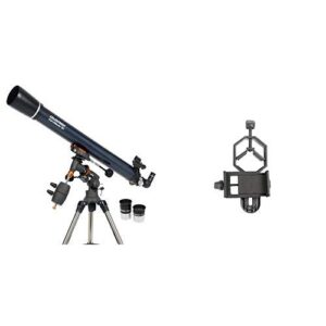 celestron 21064 astromaster 90 eq refractor telescope with basic smartphone adapter 1.25" capture your discoveries