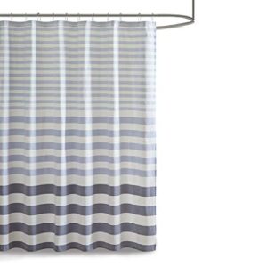 madison park aviana shower curtain, yarn dyed woven stipe design, modern bathroom decor, machine washable, fabric privacy screen 72x72, navy