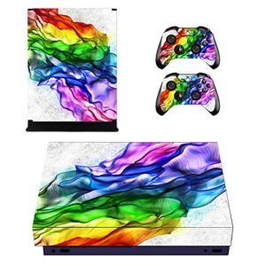 fottcz whole body vinyl sticker decal cover for xbox one x console and 2pcs controllers - rainbow band