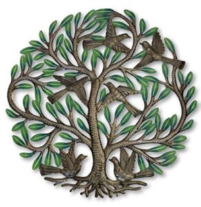 it's cactus haitian hand painted tree of life wall decor, global art made in haiti, oil drum metal craft with birds, decoration for kitchen or anywhere in home, 24 in. x 24 in. (hand-painted tree)