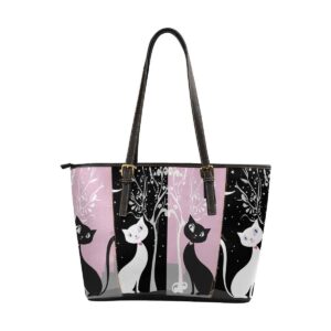 interestprint tote bags women's pu leather handbags ladies shoulder bag valentine's day lover cats