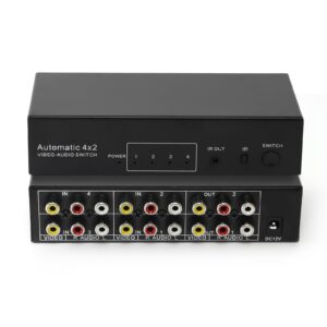 hononjo av switcher 4 way converter video audio selector for tv with remote control video switch box （electrical volts: 110v）