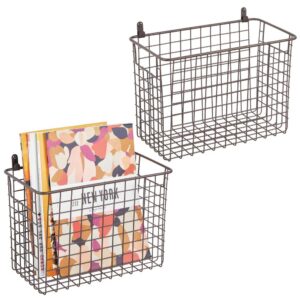 mdesign portable metal wire wall mount decor storage organizer basket bin - hang in kitchen, garage, entryway, mudroom, bedroom, bathroom, laundry room - concerto collection - 2 pack - bronze