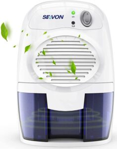 seavon electric dehumidifiers for home, 2200 cubic feet (205 sq ft) portable and compact 16 oz capacity quiet dehumidifiers for basements, bedroom, bathroom, rv, laundry room, closet, auto shut off