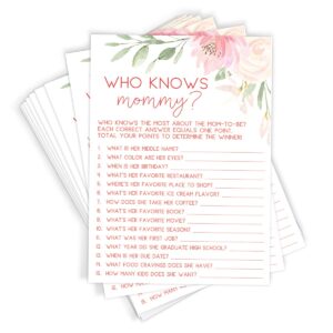 printed party baby shower games – who knows mommy best game for girl, baby in bloom floral theme, 50 cards