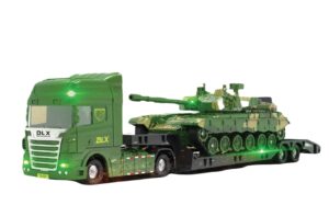 zukulife military vehicles and army battle site toys flatbed truck with tank, gift for 3 4 5 6 year olds boys kid toddler child