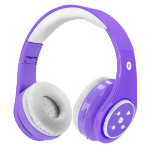 woice kids wireless bluetooth headphones volume limited 85db/110db stereo sound over-ear foldable children headphones with mic sd card slot up to 16 hours play time for boys girls adults (purple)