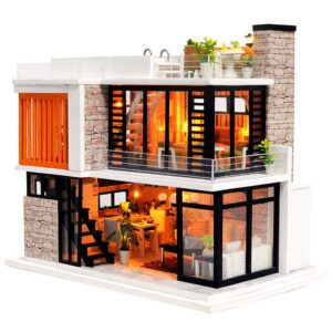 spilay dollhouse miniature with furniture,diy kit mini modern villa model with music box,1:24 scale creative doll house best christmas birthday gift for lovers boys and girls(florence)