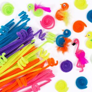 horizon group usa 200 neon fuzzy sticks, value pack of pipe cleaners in 6 colors, 12 inches, chenille stems, bendy sticks, great for diy arts & crafts projects, classrooms & craft rooms