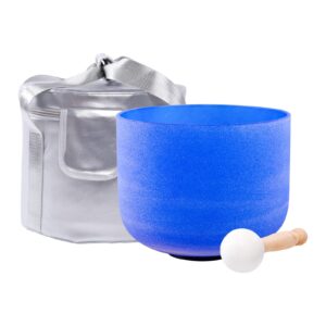 energysound frosted g note throat chakra blue color quartz crystal singing bowl 8 inch+siliver carrier bag mallet and o-ring included