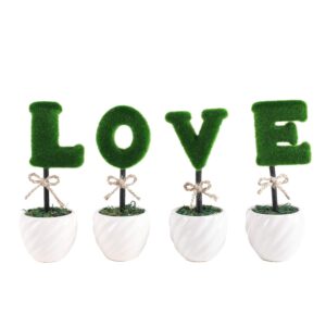 liry products love letters decoration white ceramic pots artificial plants topiary set of 4 faux bush planters tabletop hedge sculptures valentine’s day wedding party home office garden rustic modern