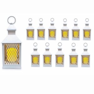 farm house lanterns {12 pc set} 10" decorative lanterns with flameless led lighted candle, 5hr timer, weather resistant - indoor outdoor home garden weddings (12 pack - white)