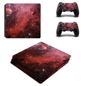 fottcz whole body vinyl sticker decal cover for playstation 4 slim console and two controller - red nebular