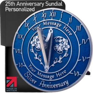 the metal foundry personalized silver 25th large sundial - recycled solid metal uk manufactured home decor or garden present idea for parents, friends or couple on 25 years marriage