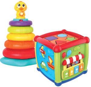 joyin baby activity center flashing baby stack toys with shape color sorting alphabet activity cube music cute toys