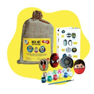 toiing rock art kit | creative reusable rock painting kit for kids | indoor art & craft kit with paints & paintbrush | birthday gift for kids