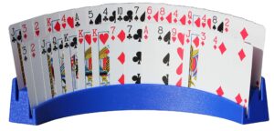 twin tier premier playing card holder (set of 2) - holds up to 32 playing cards easily - 12 1/2" x 4 1/2" x 2 1/4" - stack for storage - made in the usa (blue)