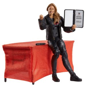 wwe mattel ronda rousey elite collection deluxe action figure with realistic facial detailing, 8 years and up, iconic ring gear & accessories