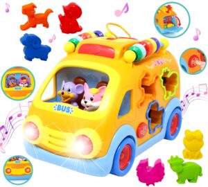 joyin musical toy, baby toy with 3d animals shapes, led light up car for kids, infant, toddler, interactive learning toy, educational toy, easter basket stuffers and gifts