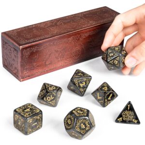 wiz dice titan dice - polyhedral large dice set for tabletop rpg adventure games with a wooden dice box - dnd jumbo dice set, suitable for dungeons and dragons dungeon master