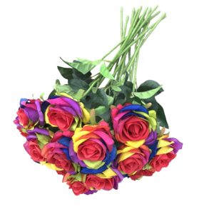 dalamoda wholesale 15pcs artificial silk rose flower rainbow roses flowers-diy bridal bouquet flower or diy any home garden decoration pack of 15pcs(rainbow rose)