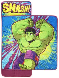 jay franco marvel super hero adventures hulk smash nap mat - built-in pillow and blanket - super soft microfiber kids'/toddler/children's bedding, ages 3-5