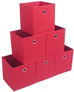 amborido storage cubes foldable drawers office toys room organizer cubby clothes fabric kids bins 6 pack (red)