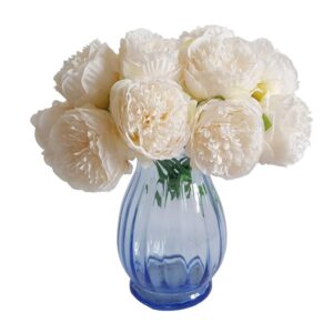 eternal blossom silk peony bouquet, 5 artificial bouquets bridal bouquet wedding party flower home garden decoration (white)