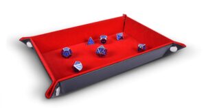 rnk gaming folding dice tray pu leather and red velvet rectangle for dice rolling games like dnd d&d