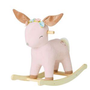 labebe child rocking horse toy, stuffed animal rocker toy, wooden rocker for kids 12-36 months, baby rocking toy/wooden rocking horse/rocker/animal ride on/reindeer rocker (girl)