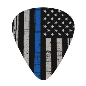 classic guitar picks (12-pack) for eectric guitar, acoustic guitar, mandolin and bass (one size, thin blue line flag)