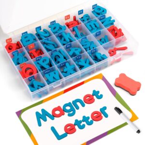 coogam magnetic letters 251 pcs with magnetic board and storage box - uppercase lowercase foam alphabet abc magnets for fridge refrigerator - educational toy set for classroom kids learning spelling