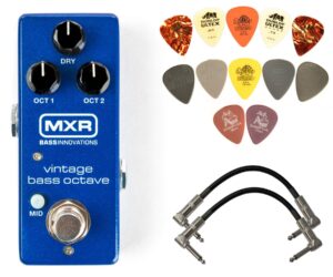 mxr m280 vintage bass octave effects pedal bundle with 2 patch cables and dunlop pick pack