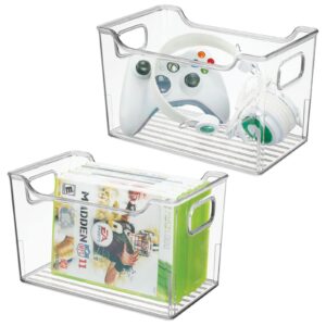 mdesign deep plastic storage organizer storage bin, game and comic organization for cabinet, playroom, or closet - holds video games, tablets, dvds, or controllers, ligne collection - 2 pack - clear