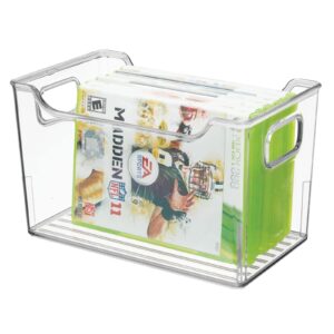 mdesign deep plastic storage organizer storage bin, game and comic organization for cabinet, playroom, shelves, or closet - holds video games, tablets, dvds, or controllers, ligne collection - clear