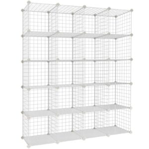 songmics wire cube storage, 20-cube modular rack, storage shelves, pp plastic shelf liners included, 48.4" l x 12.2" w x 60.2" h white ulpi45w