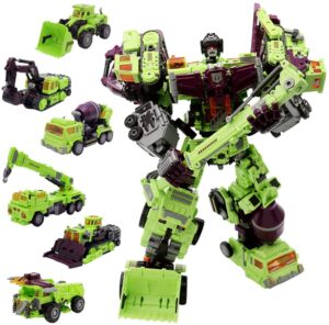 nbk deformation oversize toys robot devastator engineering combiner 6 in 1 action figure car truck model gift for kids boys (green)