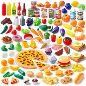 play food set 135 pieces play kitchen set for market educational pretend play, food playset, kids toddlers toys, kitchen accessories fake food, party favor christmas stocking stuffers