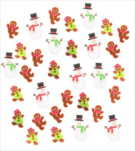 christmas holidays felties felt snowmen & gingerbread stickers - 10pc snowmen stickers & 22pc gingerbread stickers - for christmas arts & crafts, stocking stuffers, & more! - bundle of 2-items